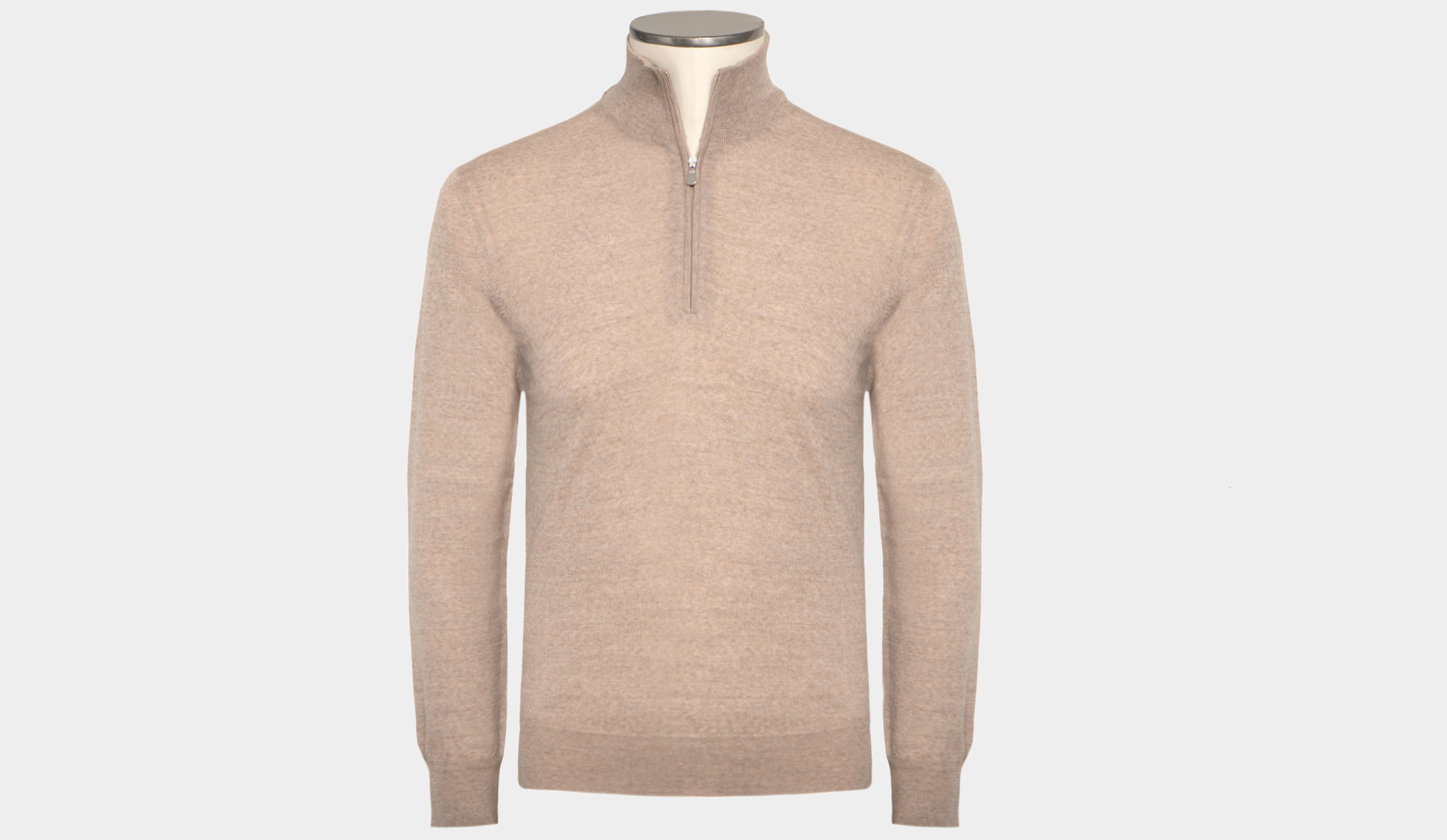 Gran Sasso Mock Neck Zip 'Super Tasmania' Beige